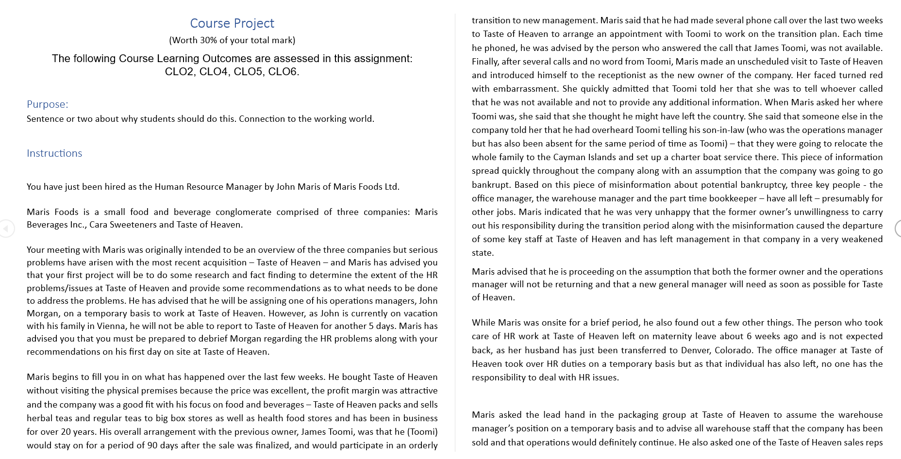 Course Project transition to new management. Maris | Chegg.com
