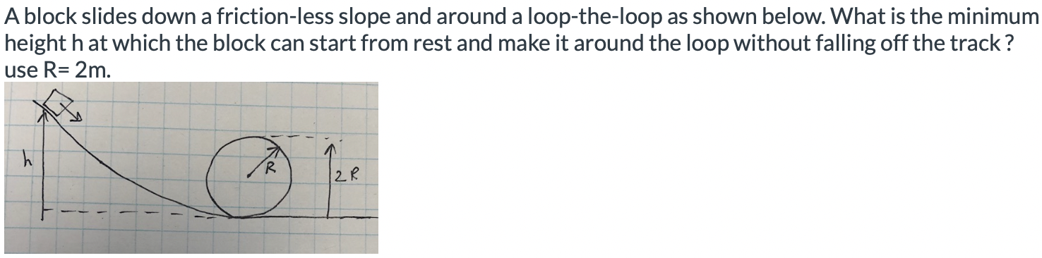 Solved A block slides down a friction-less slope and around | Chegg.com