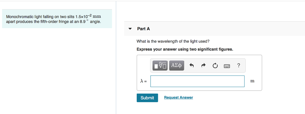 Solved Monochromatic light falling on two slits 1.5x10-2 mm | Chegg.com