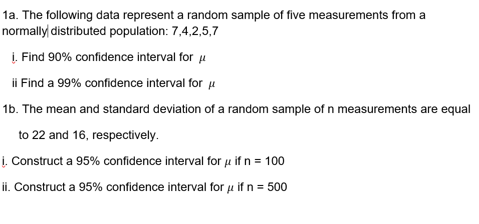 Solved 1a. The following data represent a random sample of | Chegg.com