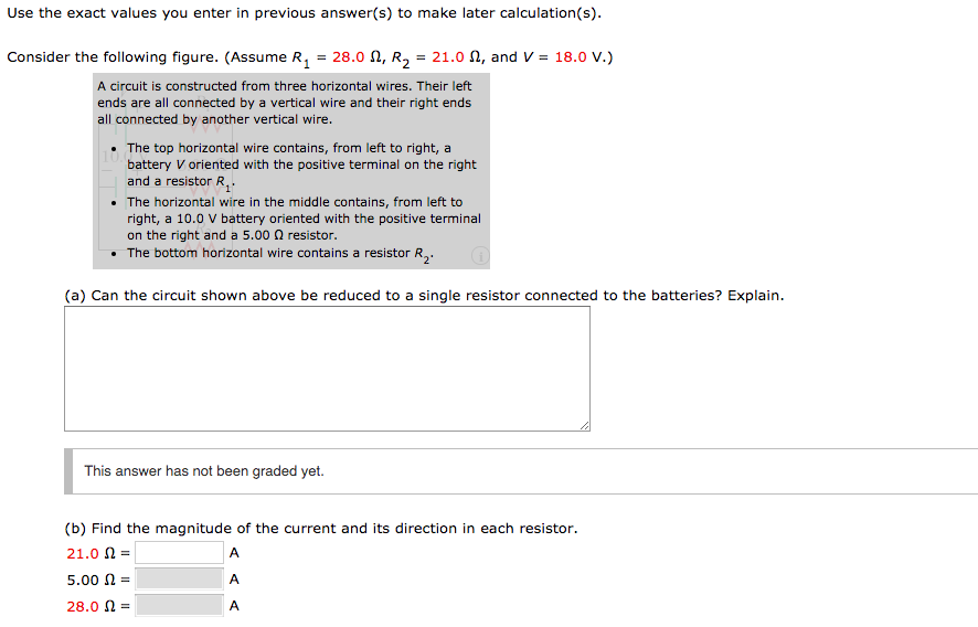 Solved Use the exact values you enter in previous answer(s) | Chegg.com