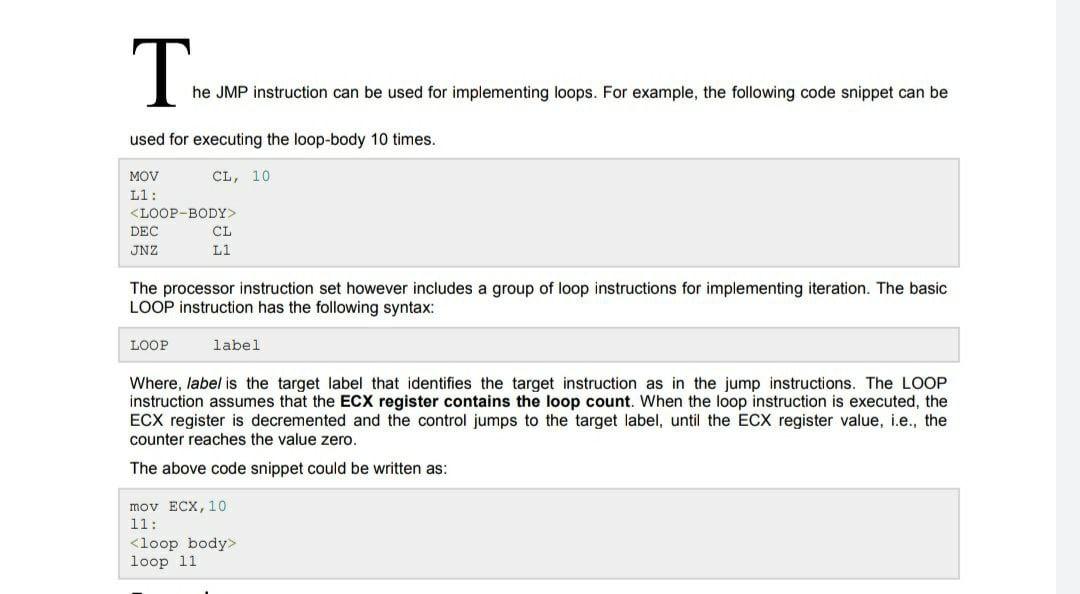 T he JMP instruction can be used for implementing | Chegg.com