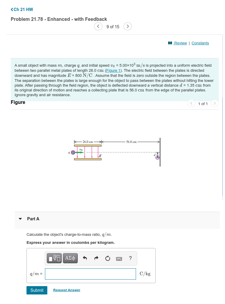 Solved A small object with mass m, charge q, and initial | Chegg.com
