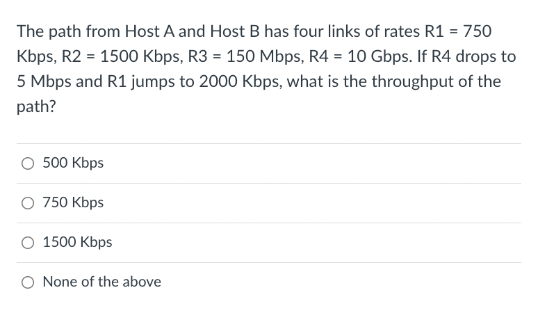 Solved The path from Host A and Host B has four links of | Chegg.com