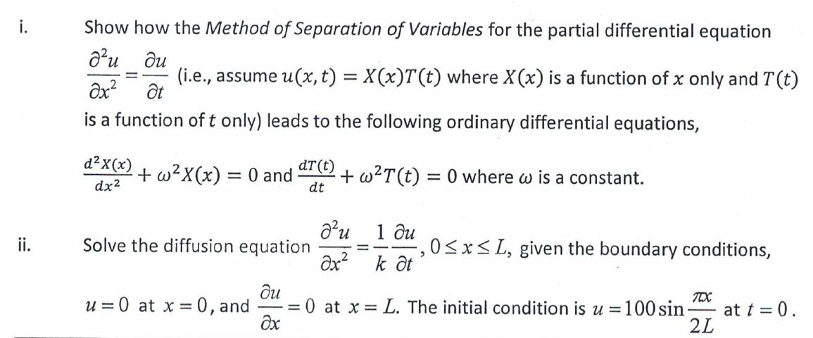 Solved Show how the Method of Separation of Variables for | Chegg.com