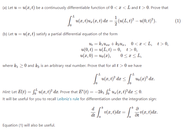 (a) Let u=u(x,t) be a continuously differentiable | Chegg.com