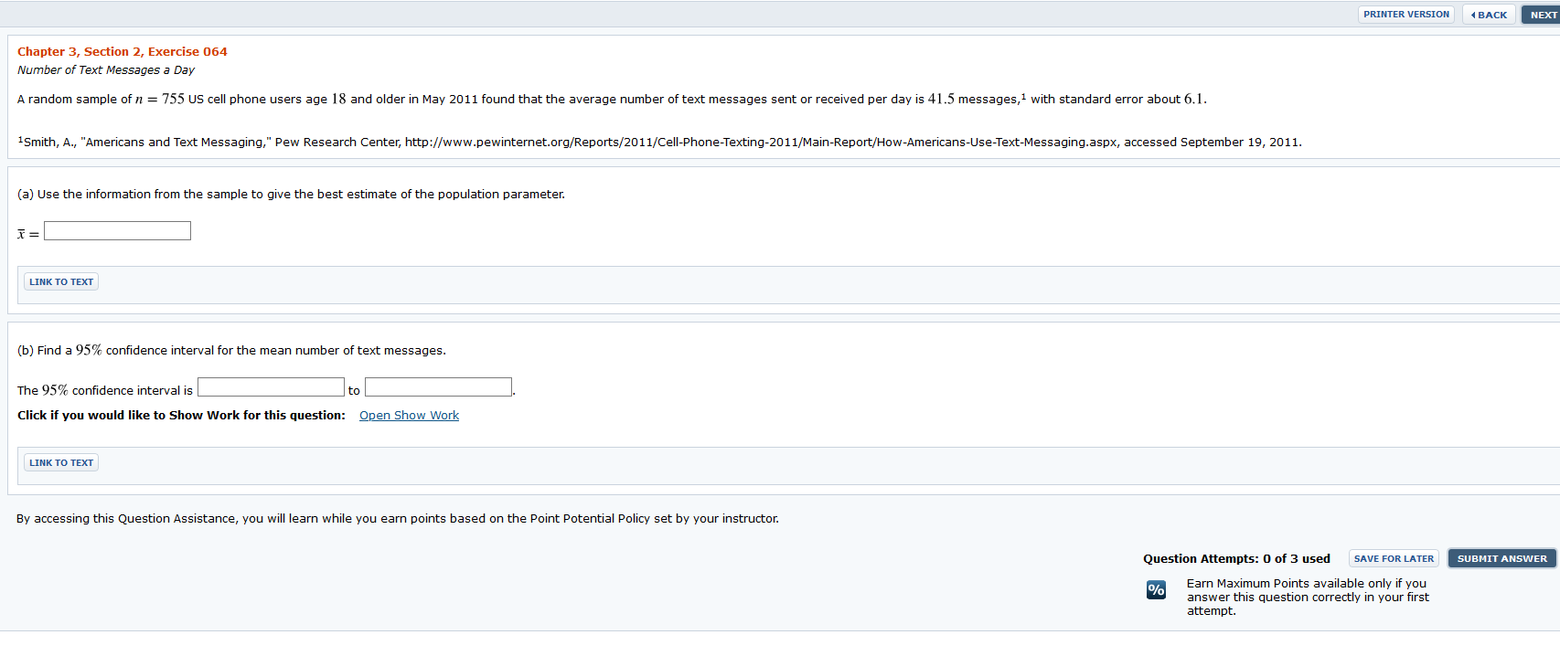 Solved PRINTER VERSION BACK NEXT Chapter 3, Section 2, | Chegg.com