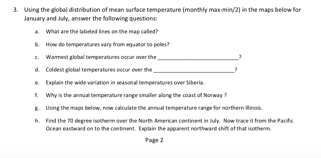 Solved 3. Using the global distribution of mean surface | Chegg.com