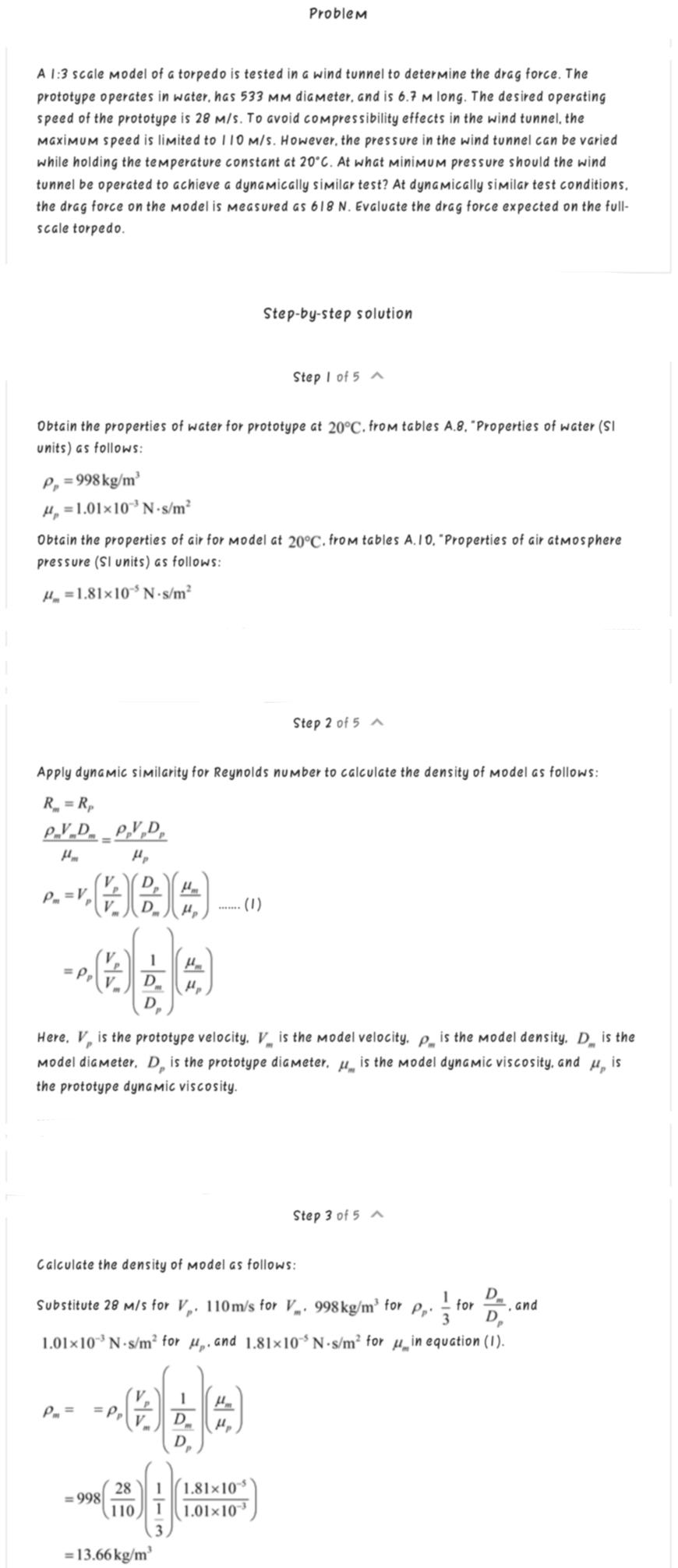 Solved Problem A 1:3 scale model of a torpedo is tested in a | Chegg.com
