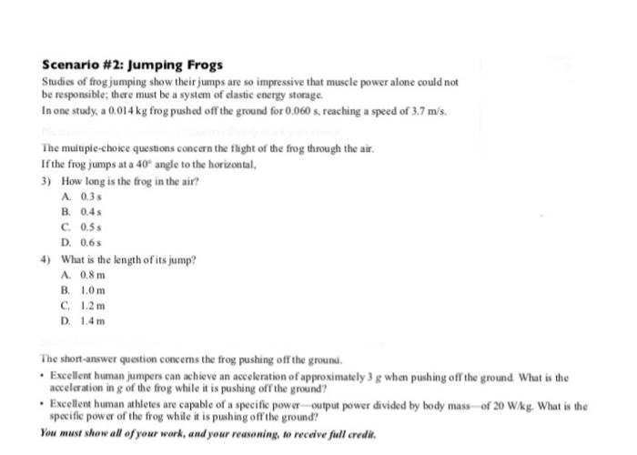 Solved Scenario #2: Jumping Frogs Studies of frog jumping | Chegg.com