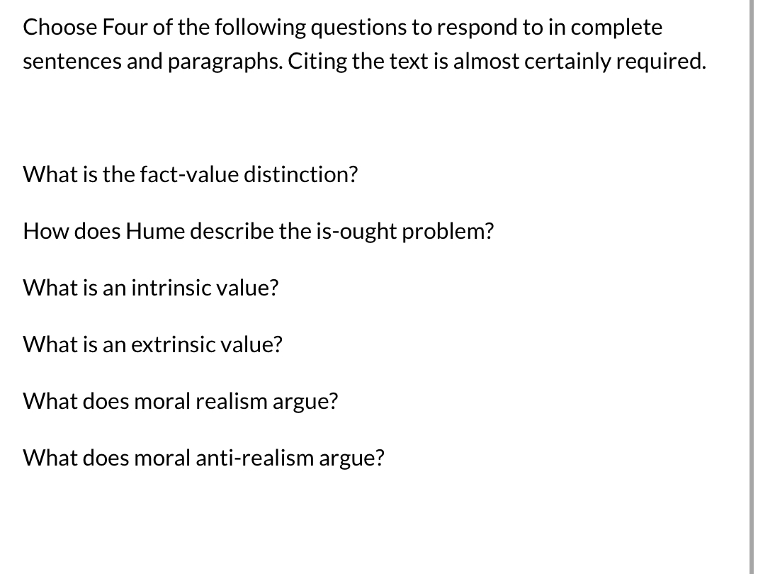 Solved Choose Four of the following questions to respond to | Chegg.com