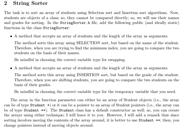 Solved 2 String Sorter The task is to sort an array of | Chegg.com