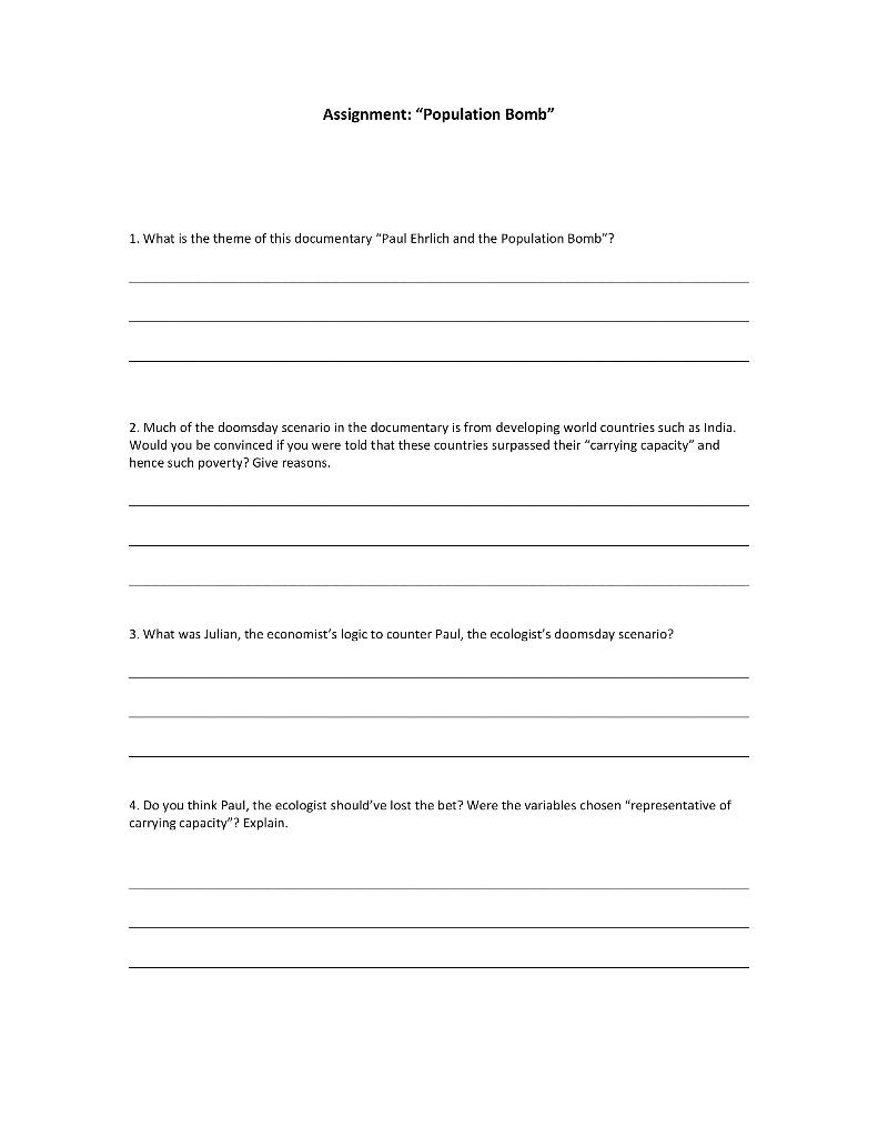 Solved Assignment: "Population Bomb" 1. What is the theme of | Chegg.com