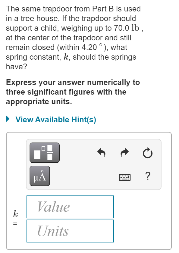 Solved Two identical springs support a trapdoor of uniform | Chegg.com