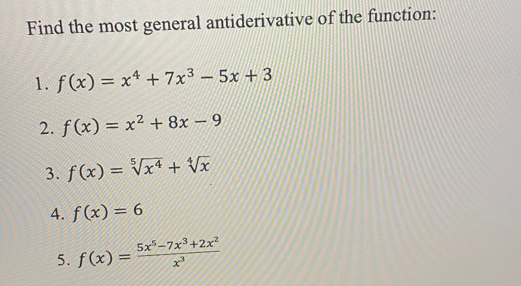 Solved Find the most general antiderivative of the function: | Chegg.com