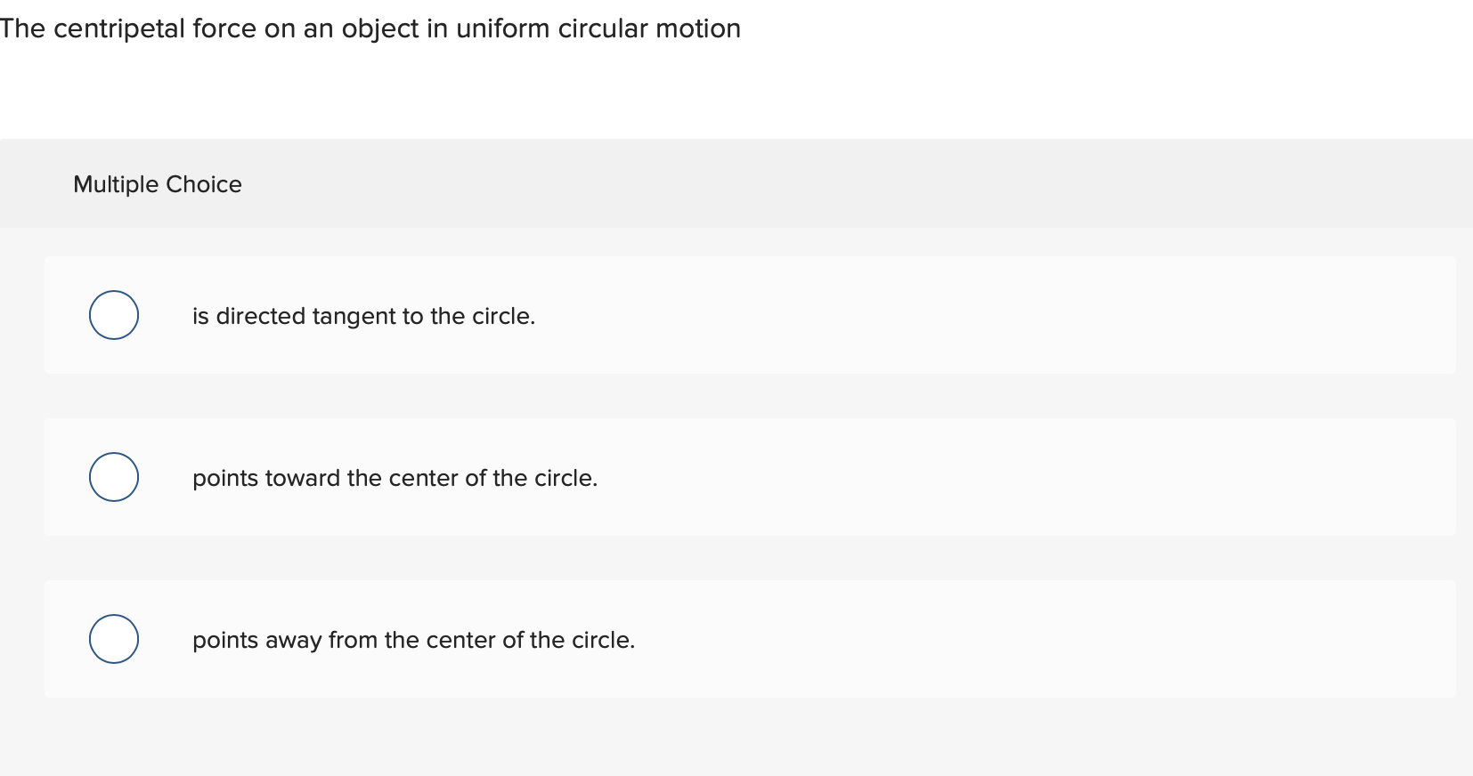 Solved The centripetal force on an object in uniform | Chegg.com