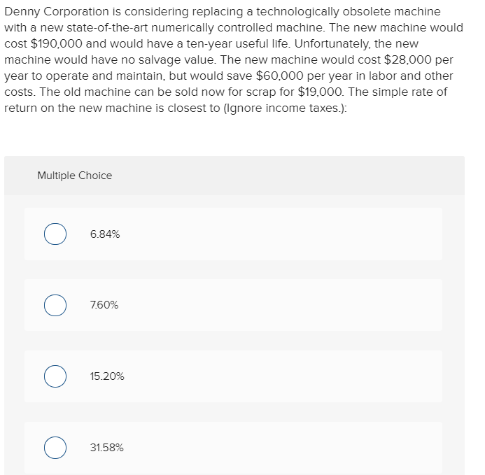 Solved Denny Corporation is considering replacing a | Chegg.com