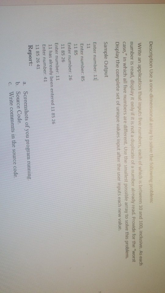 Solved Description Use a one-dimensional array to solve the | Chegg.com