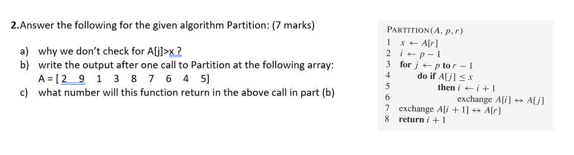 Solved 2.Answer the following for the given algorithm | Chegg.com