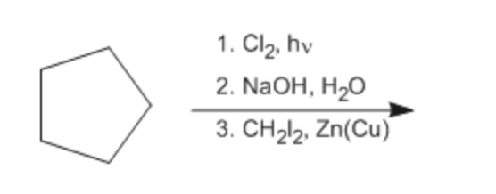 Solved 1. Cl2, hv 2. NaOH, H2O 3. CH2/2, Zn(Cu) | Chegg.com