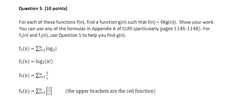 Solved For each of these functions f(n), find a function | Chegg.com