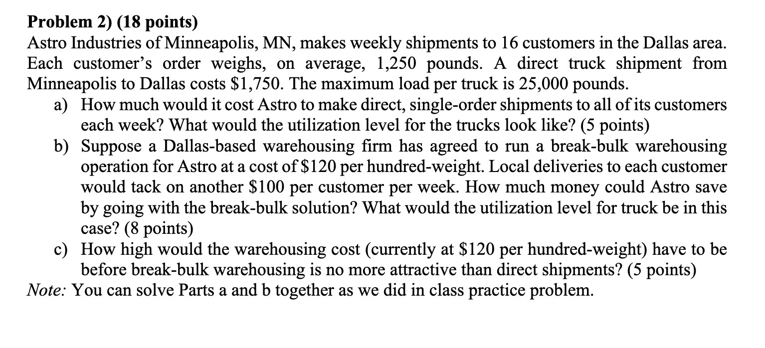 Solved Problem 2) (18 points) Astro Industries of | Chegg.com