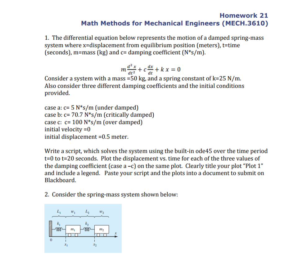 Solved Homework 21 Math Methods for Mechanical Engineers | Chegg.com