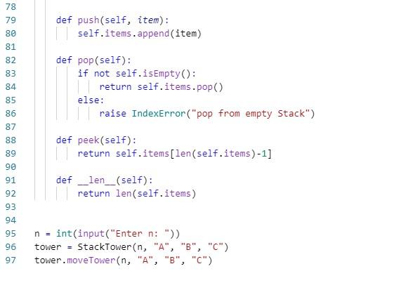 Solved 45 46 47 48 49 50 class StackTower: def | Chegg.com