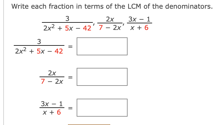 Solved Write each fraction in terms of the LCM of the | Chegg.com