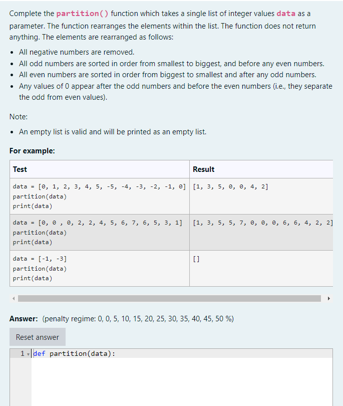 Solved Complete the partition( ) function which takes a | Chegg.com