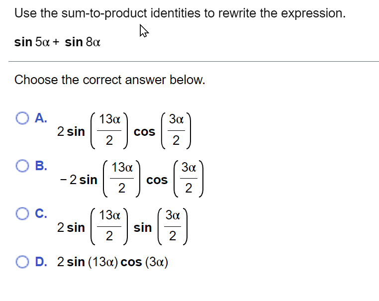 Solved Use the sum-to-product identities to rewrite the | Chegg.com