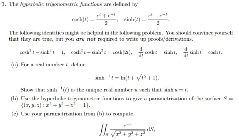 Solved ' ' 3. The hyperbolic trigonometric functions are | Chegg.com