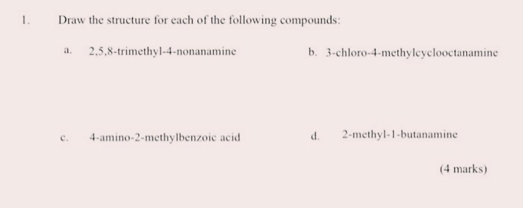 Solved 1 Draw the structure for each of the following | Chegg.com