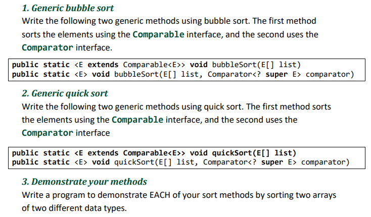 Solved 1. Generic bubble sort Write the following two | Chegg.com