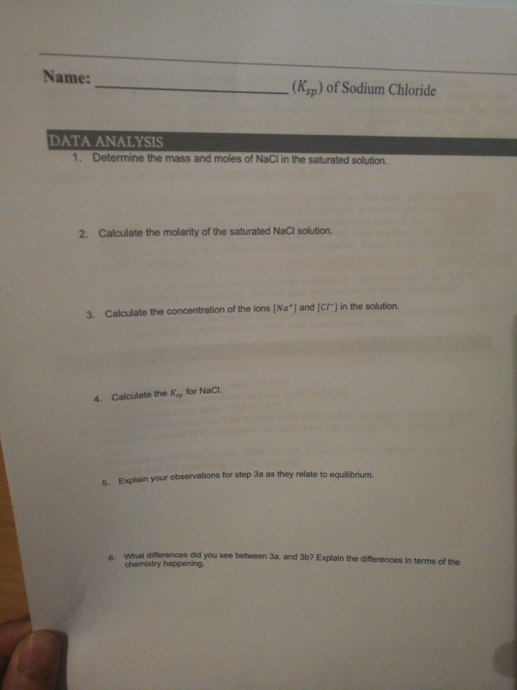 Solved Solubility Product Constant(Ksp) of Sodium Chloride | Chegg.com