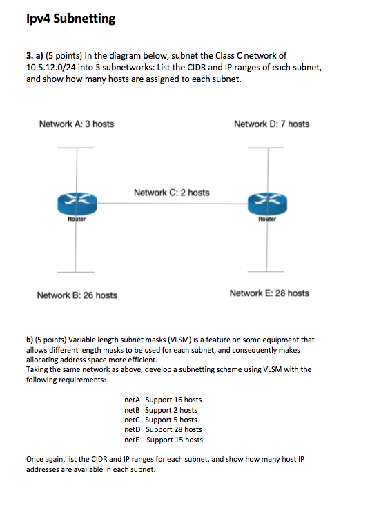 Solved Ipv4 Subnetting 3. a) (5 points) in the diagram | Chegg.com Solved Ipv4 Subnetting 3. a) (5 points) in the diagram | Chegg.com