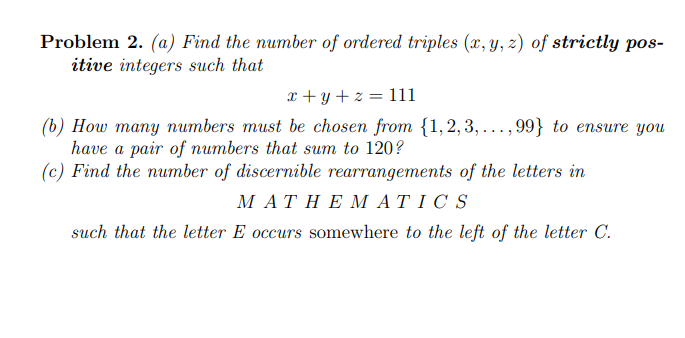 Solved Problem 2. (a) Find the number of ordered triples (x, | Chegg.com