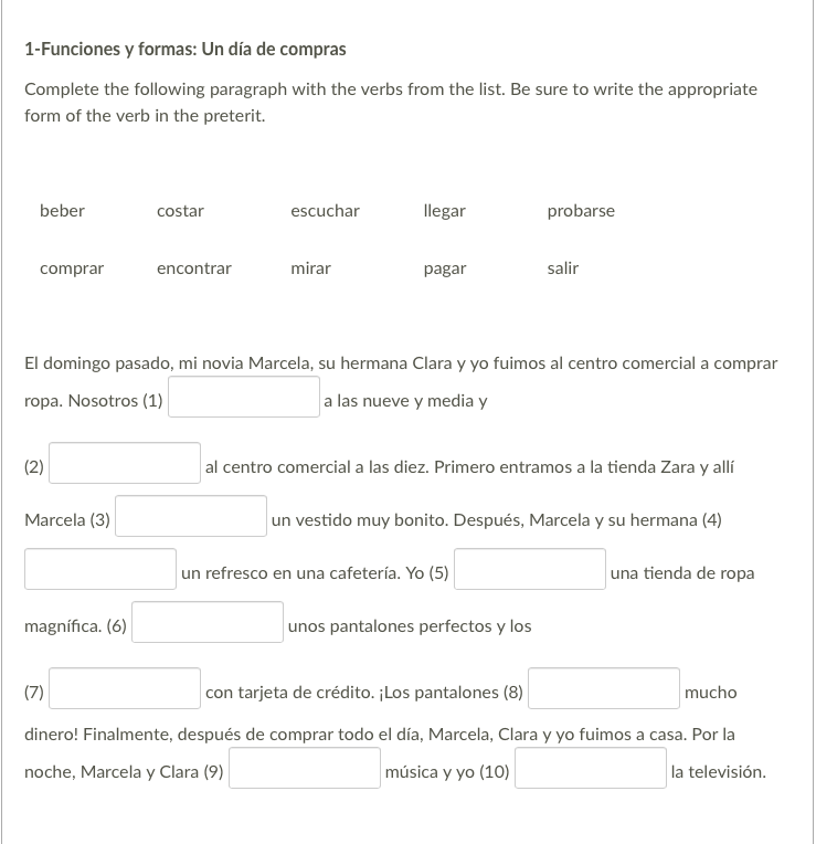 1-Funciones y formas: Un día de compras Complete the | Chegg.com