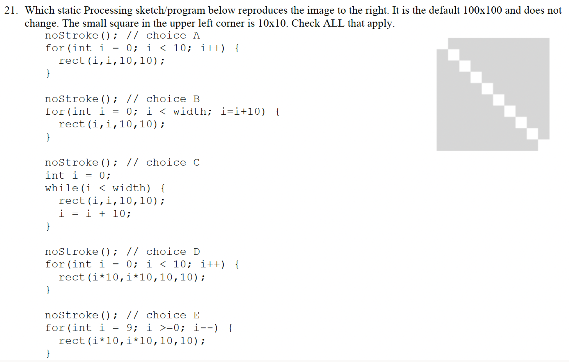 1. Which static Processing sketch/program below | Chegg.com