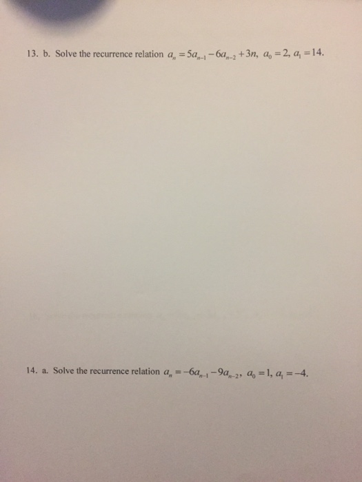 Solved B Solve The Recurrence Relation A N 5a N 1