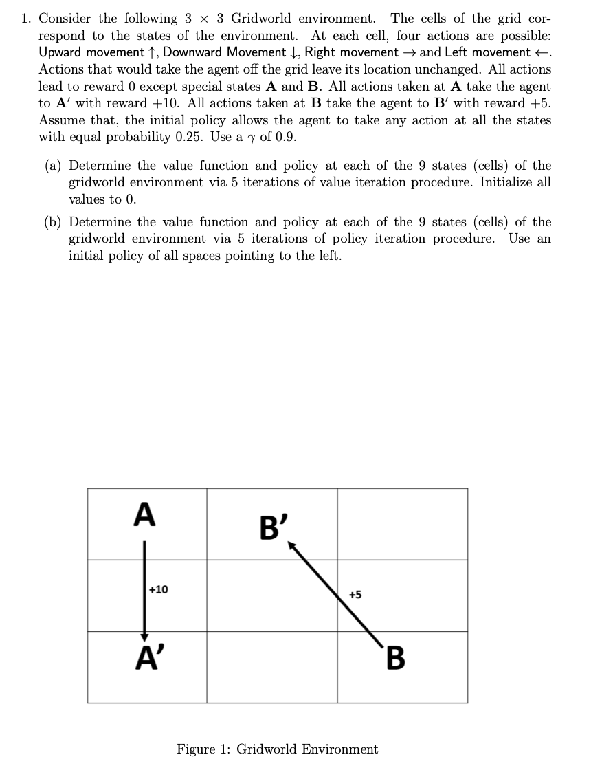 Solved 1. Consider the following 3 x 3 Gridworld | Chegg.com