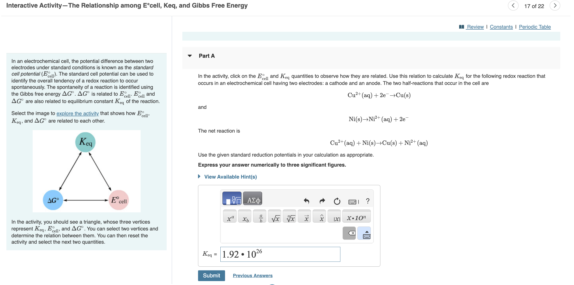 Solved Interactive Activity-The Relationship among E∘ cell, | Chegg.com