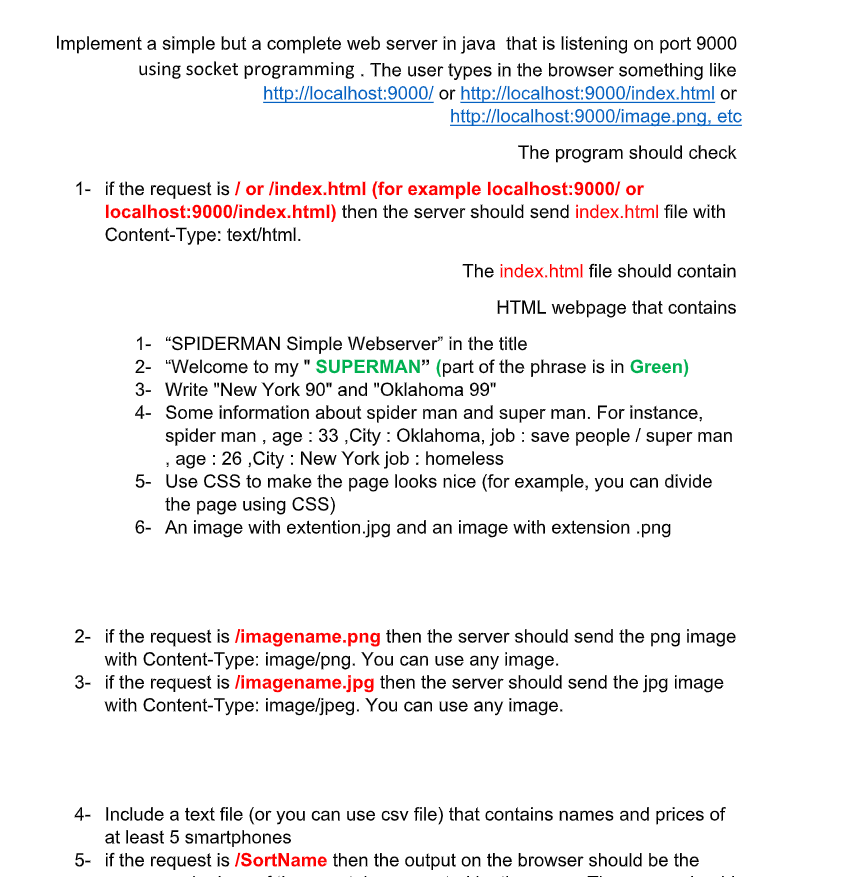 Implement a simple but a complete web server in java | Chegg.com