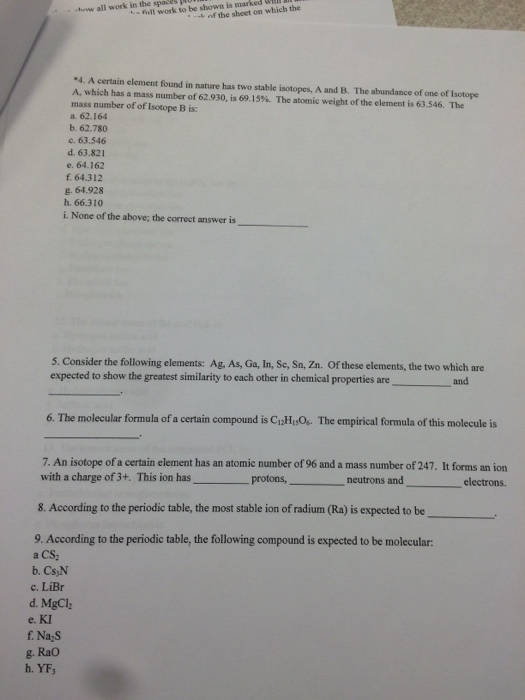 Solved A certain element found in nature has two stable | Chegg.com