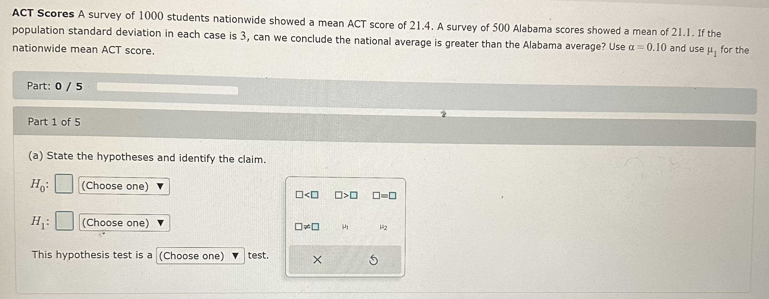 Solved ACT Scores A survey of 1000 students nationwide | Chegg.com
