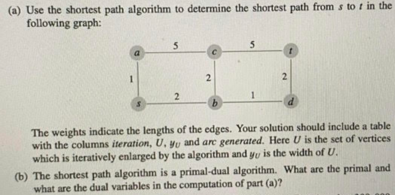 Solved (a) Use the shortest path algorithm to determine the | Chegg.com