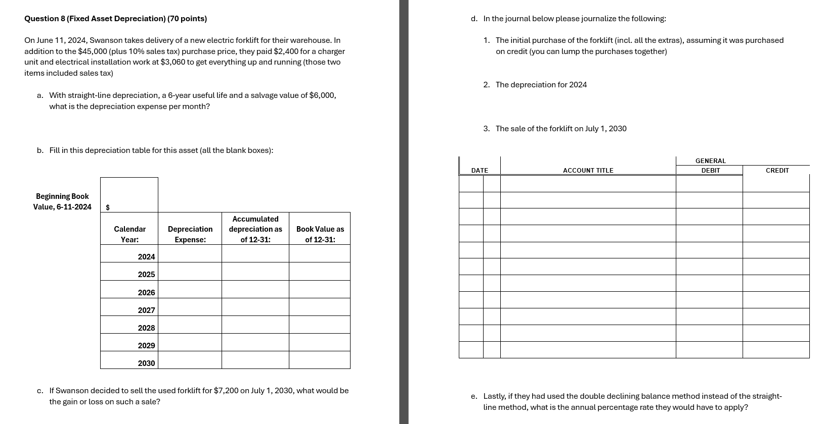 Solved Question 8 (Fixed Asset Depreciation) (70 ﻿points)On | Chegg.com