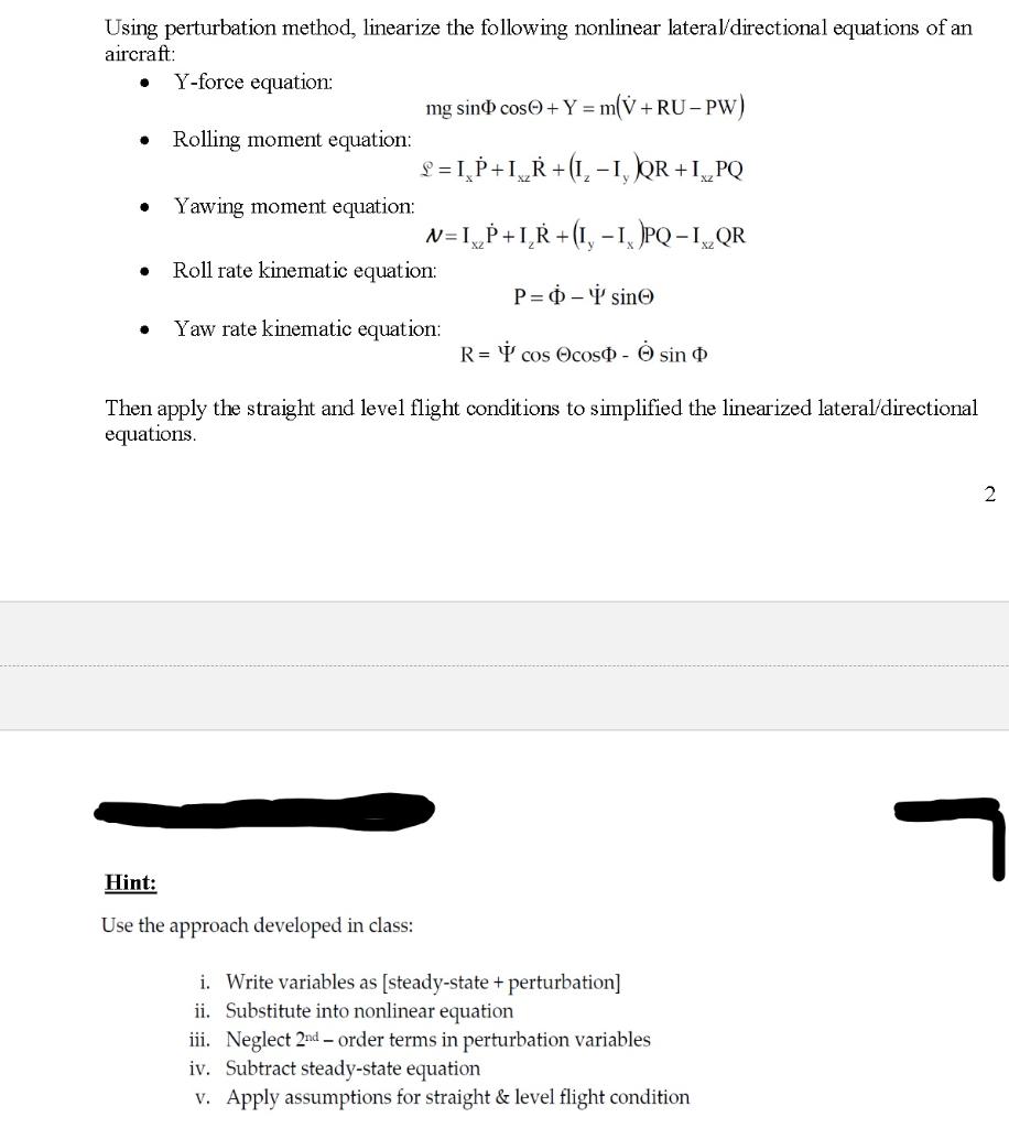 Solved . Using perturbation method, linearize the following | Chegg.com