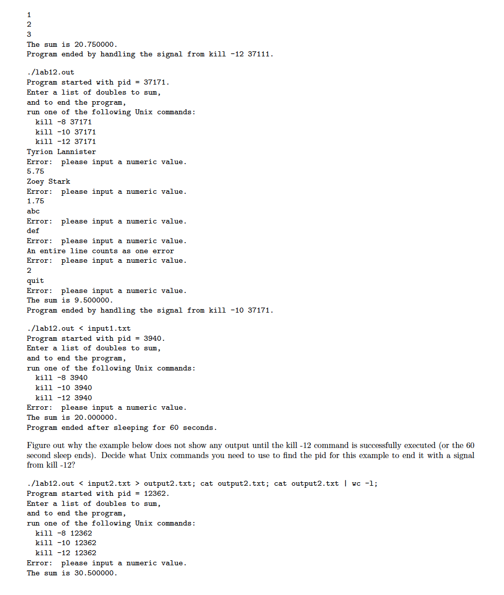CSCI 1730 Breakout Lab 12 Signal and Error Handling | Chegg.com