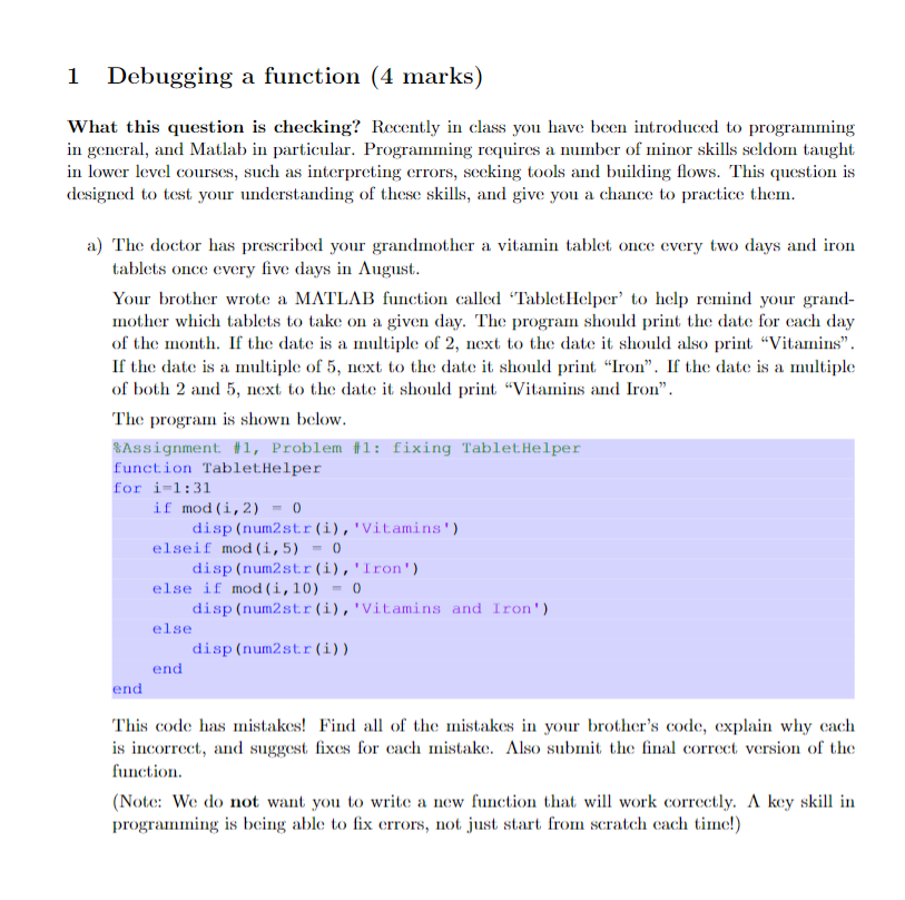 Solved 1 ﻿Debugging a function (4 ﻿marks)What this question | Chegg.com
